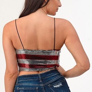 Tops | New Red Blue Stars Stripes Sequin Bikini Crop Top | Poshmark
